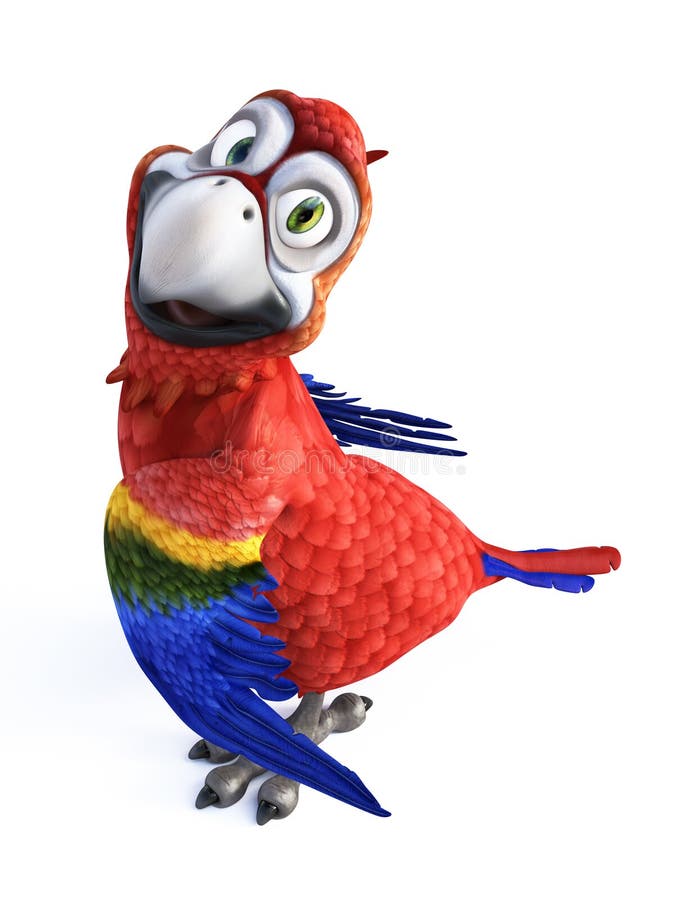 3D Rendering of Cartoon Parrot Smiling. Stock Illustration ...