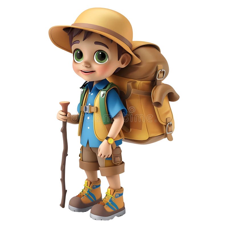 3D Rendering of a Cartoon of Traveler Boy with Bag Pack on Transparent ...