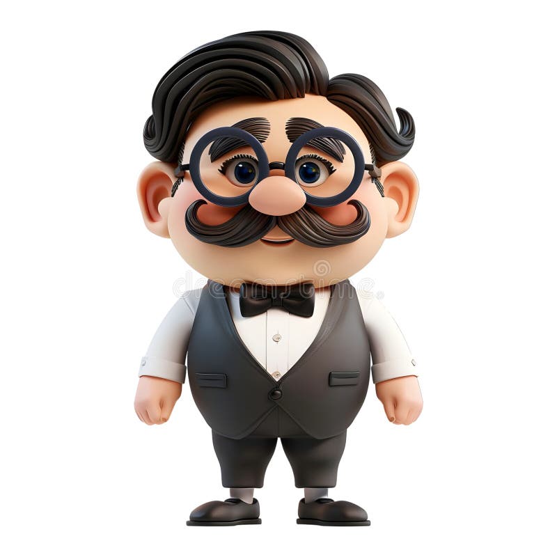 3D Rendering of a Cartoon of Waiter Standing in Proper Dress on ...