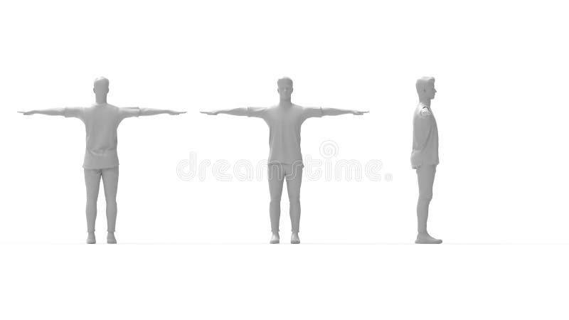 3D Rendering of a Casual Man Front Side and Back View. Arms Spread ...