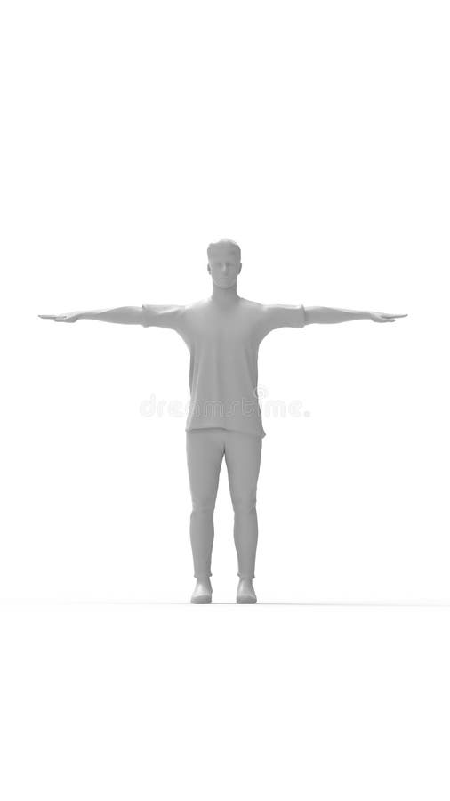 3D Rendering of a Casual Man Front Side and Back View. Arms Spread ...
