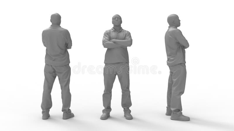 3D Rendering of a Casual Man Front Side and Back View. Arms Crossed ...