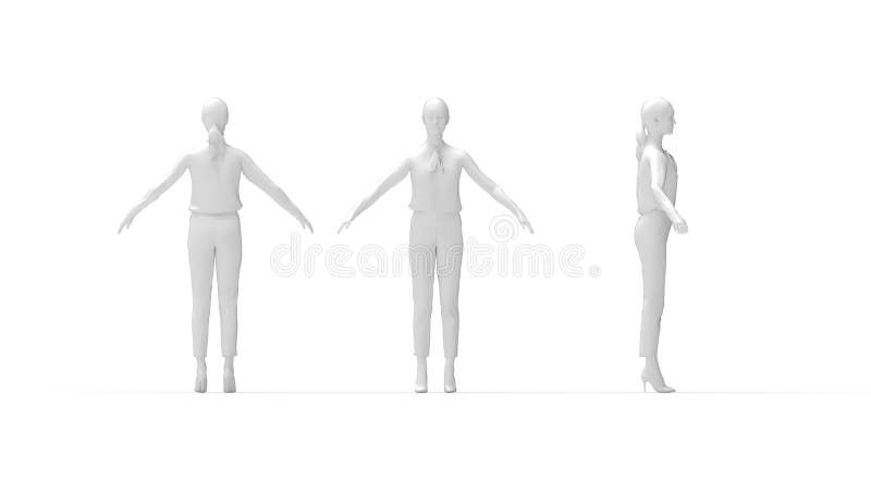3D Rendering of a Casual Business Woman Multiple Views, Front Side and ...