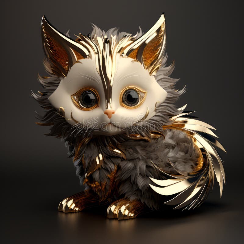 3d Rendering of a Cat with Gold and Silver Fur Stock Illustration ...