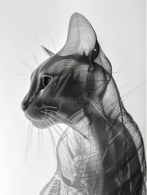 3D Rendering of a Cat in Wireframe Mesh Pattern. Stock Illustration ...