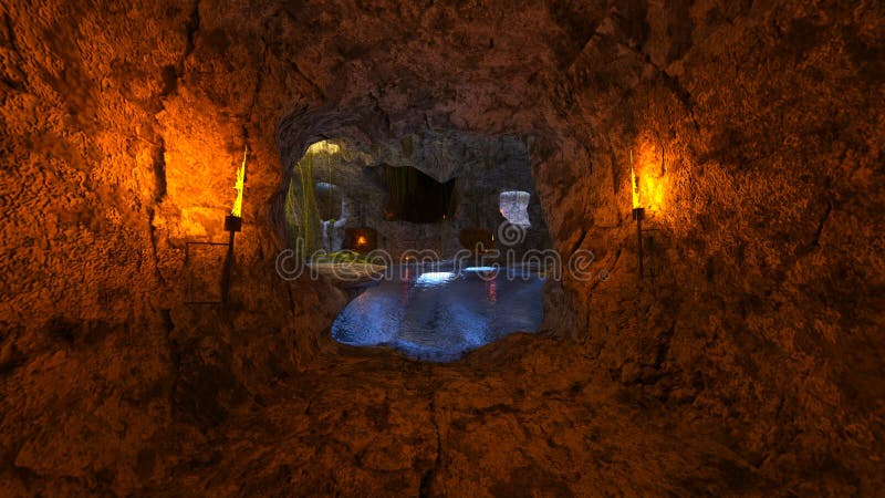 3D Rendering of in the Cave Stock Illustration - Illustration of nature ...