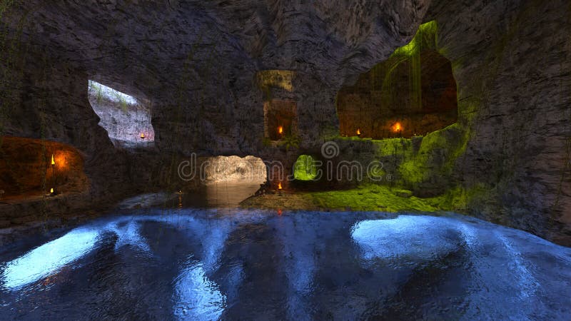 3D Rendering of in the Cave Stock Illustration - Illustration of rock ...