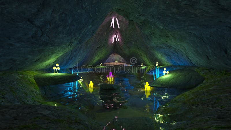3D Rendering of in the Cave Stock Illustration - Illustration of ...