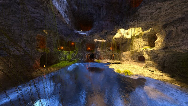 3D Rendering of in the Cave Stock Illustration - Illustration of ...