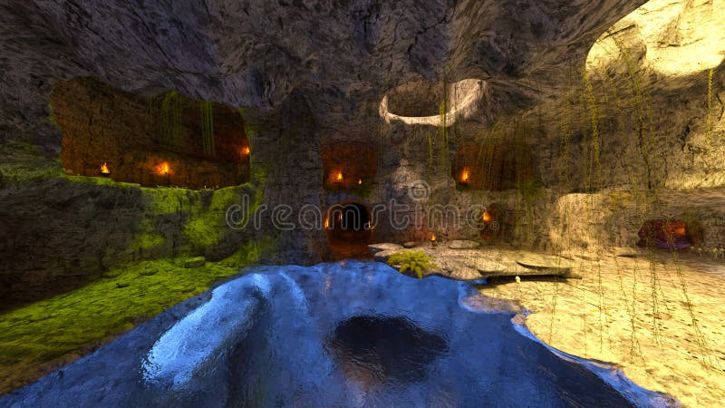3D Rendering of in the Cave Stock Illustration - Illustration of rock ...