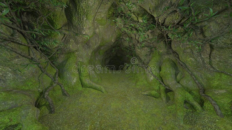 3D Rendering of the Cave in Tree Roots Stock Illustration ...