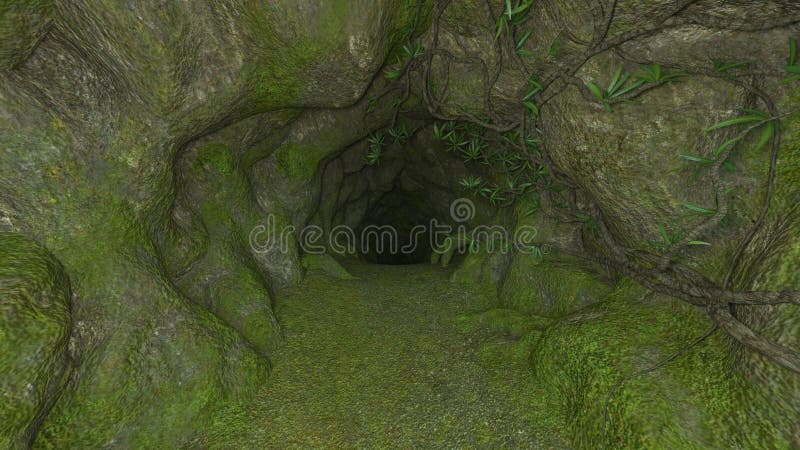 3D Rendering of the Cave in Tree Roots Stock Illustration ...