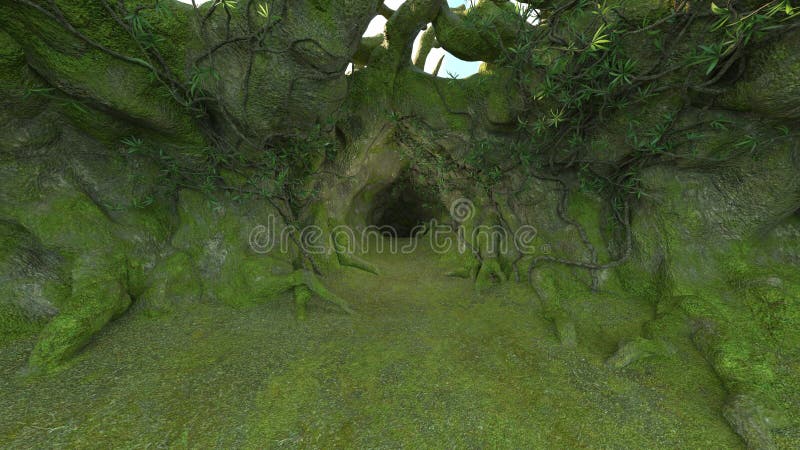 3D Rendering of the Cave in Tree Roots Stock Illustration ...