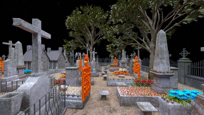 3D Rendering of the Cemetery Stock Illustration - Illustration of 3dcg ...