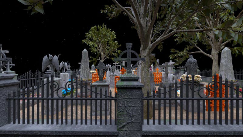 3D Rendering of the Cemetery Stock Illustration - Illustration of ...
