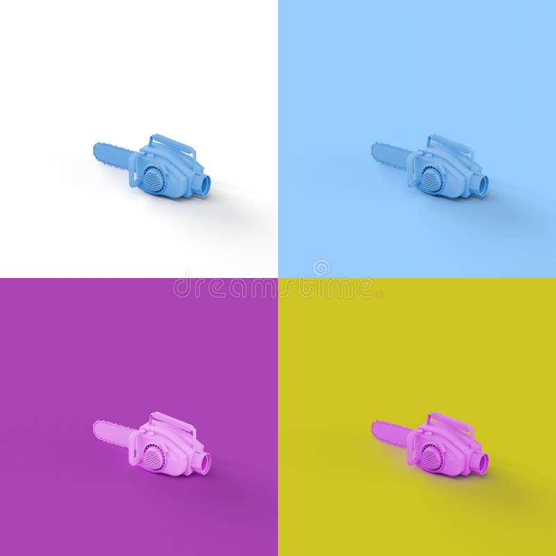 3D Rendering of Chainsaw Isolated in Different Colors Stock ...