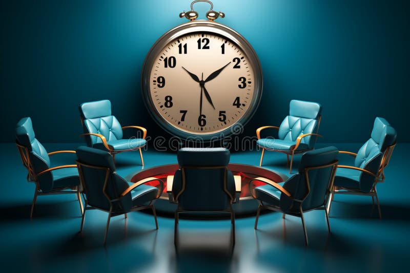 3D Rendering Chairs Accompanied by Clock, in a Thoughtfully Crafted ...