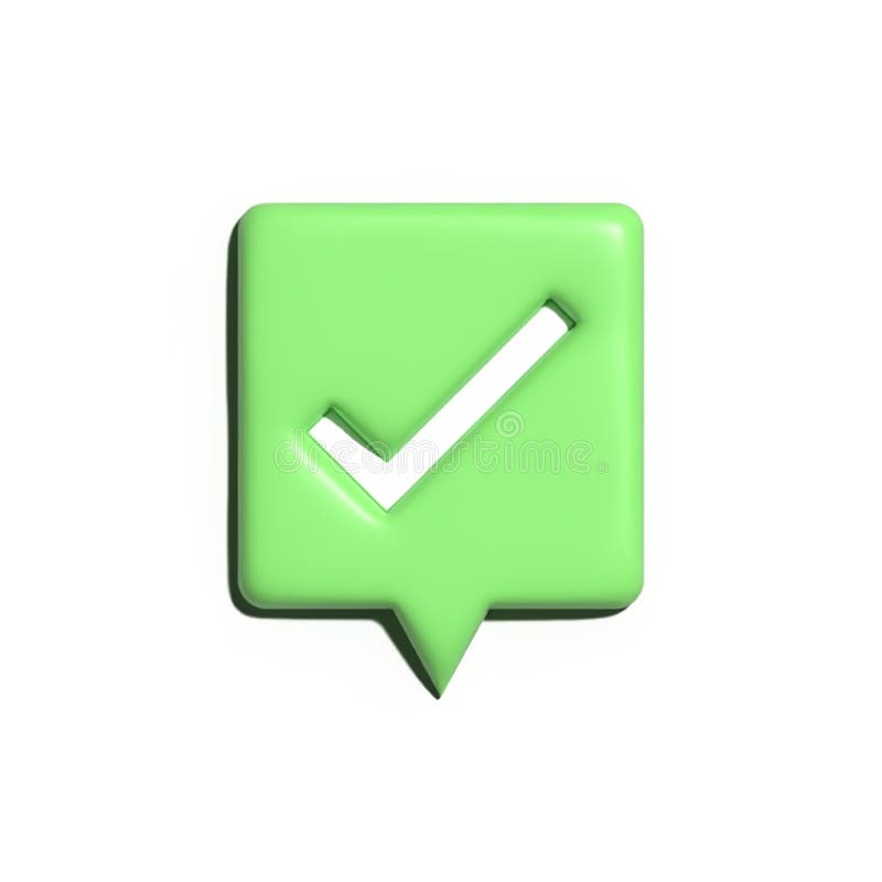 3d Rendering Check Mark in Square Speech Balloon Stock Illustration ...