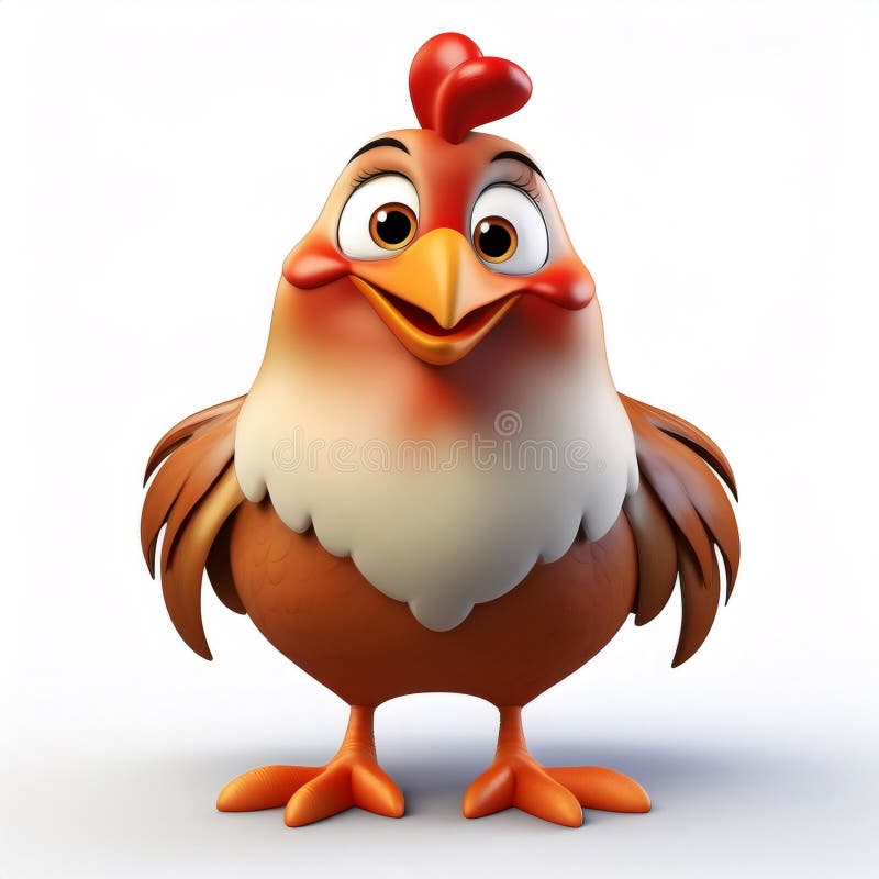 3D Rendering of a Cheerful Cartoon Chicken Standing on a White ...