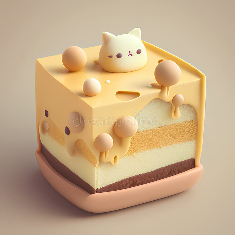 3d Rendering of a Cheesecake with a Cat on Top. Stock Illustration ...