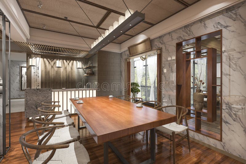 3d Rendering Chinese Style Living Room with Nice Decoration Stock ...