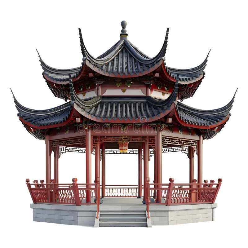 3D Rendering of a Chinese Traditional House on Transparent Background ...