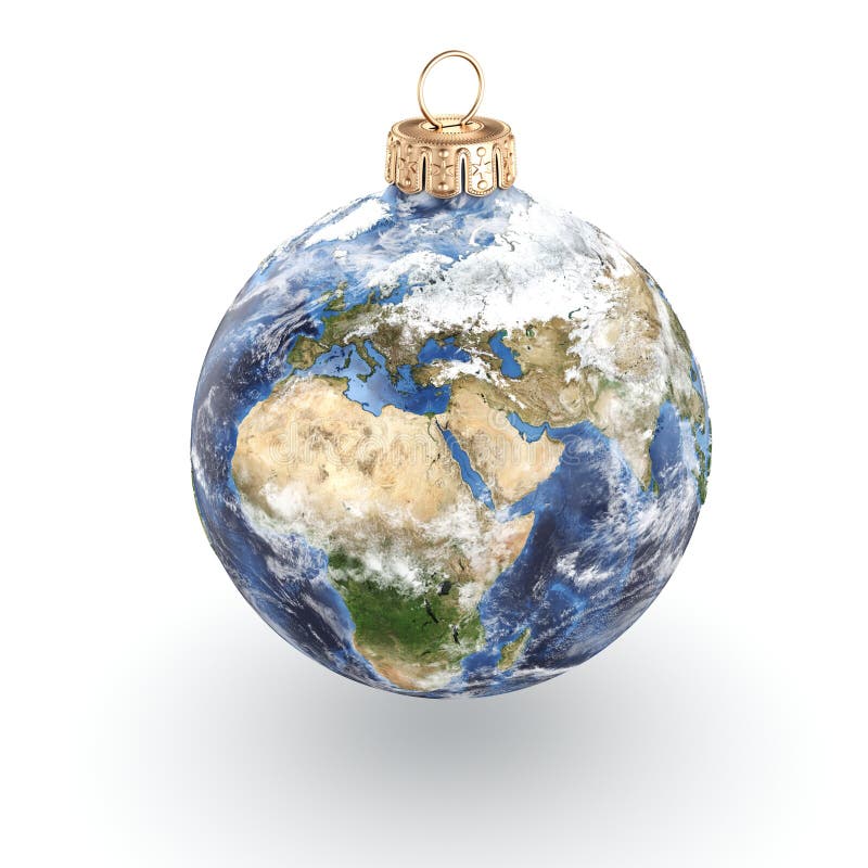 3D Rendering Christmas Ball Planet Earth Stock Illustration ...