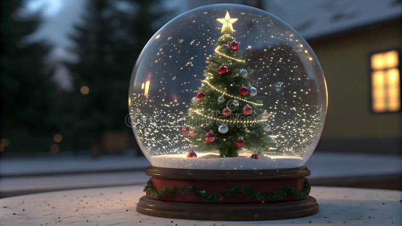 3D Rendering of a Christmas Snow Globe with Tree Inside Stock ...