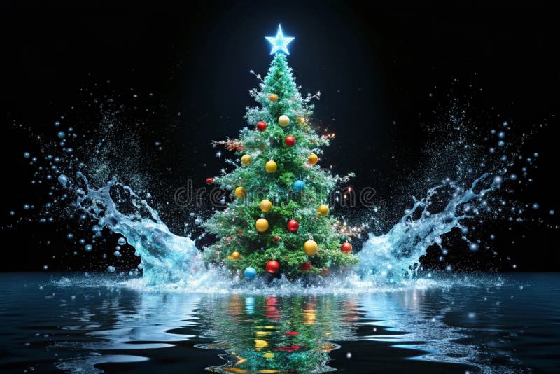 Christmas Water Splash Tree on Black Background Stock Illustration ...