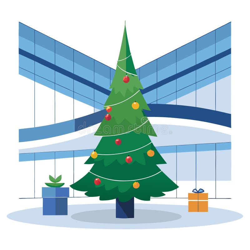 3d Rendering of Christmas Tree in Lobby of Modern Office Building ...