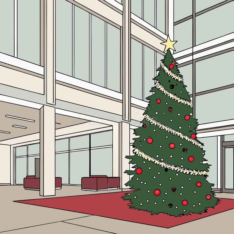 3d Rendering of Christmas Tree in Lobby of Modern Office Building ...