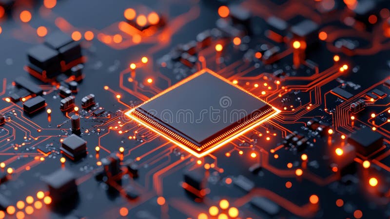 A 3D Rendering of a Circuit Board with a Central Processor Chip. Stock ...