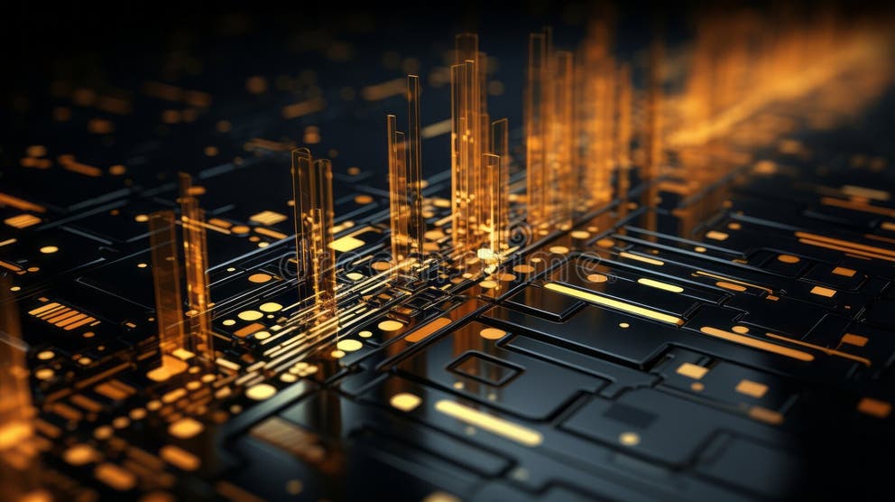 3d Rendering of a Circuit Board with Glowing Lights Stock Illustration ...