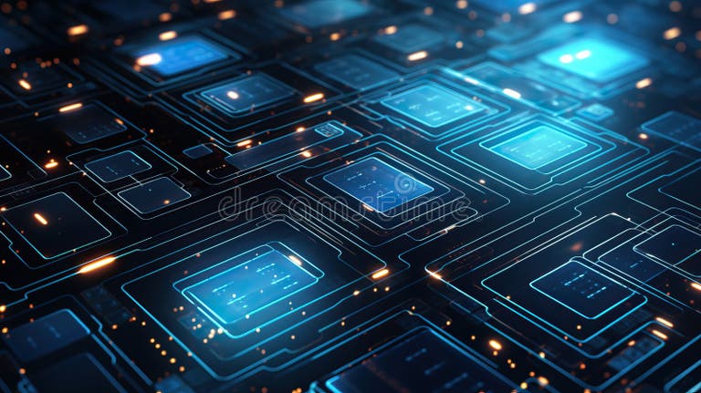 3D Rendering of a Circuit Board with Glowing Lights, Perfect for ...
