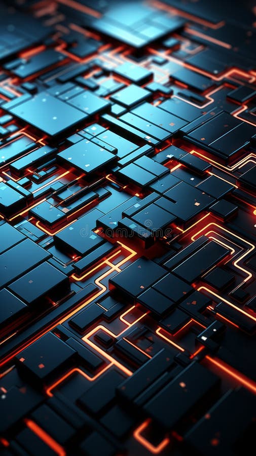 3d Rendering of a Circuit Board with Orange Lights Stock Illustration ...