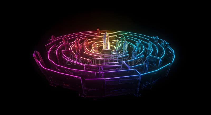 Rainbow Crystal Labyrinth on Black Background, Ai Generated Stock Image - Image of abstract ...