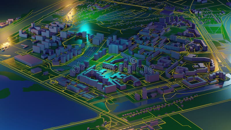 3d Rendering, City Background. Aerial View of the City Area Stock ...