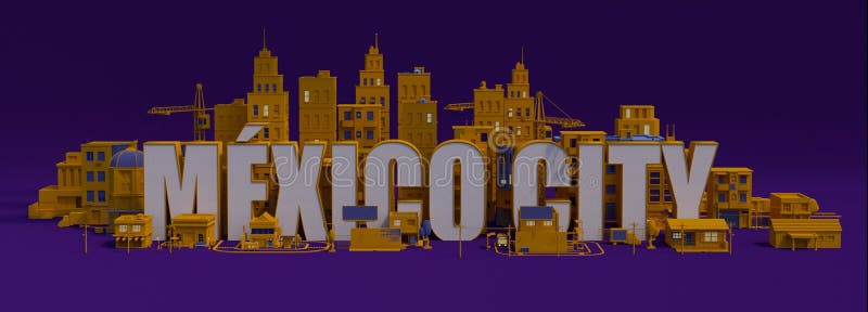 3d Rendering City with Buildings, Mexico City Lettering Name Stock ...