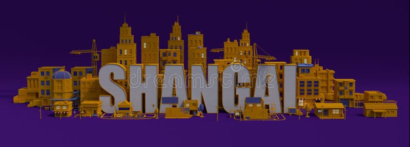 3d Rendering City with Buildings, Shanghai Lettering Name Stock ...