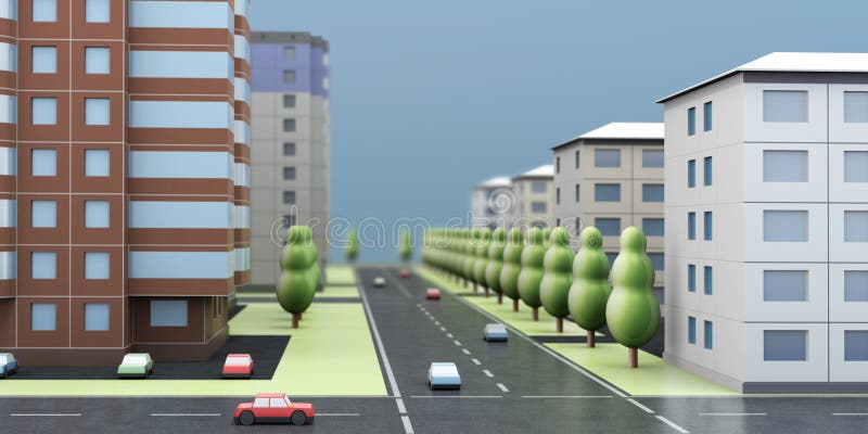3D Rendering of a City Street Stock Illustration - Illustration of ...