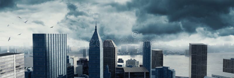 3d Rendering of Dramatic Cityscape with High Building in Front O Stock ...