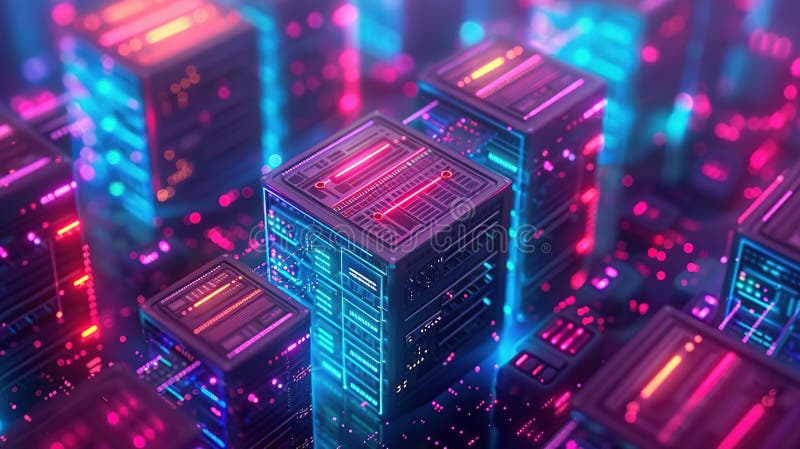Abstract Neon Servers Cityscape Stock Illustration - Illustration of ...