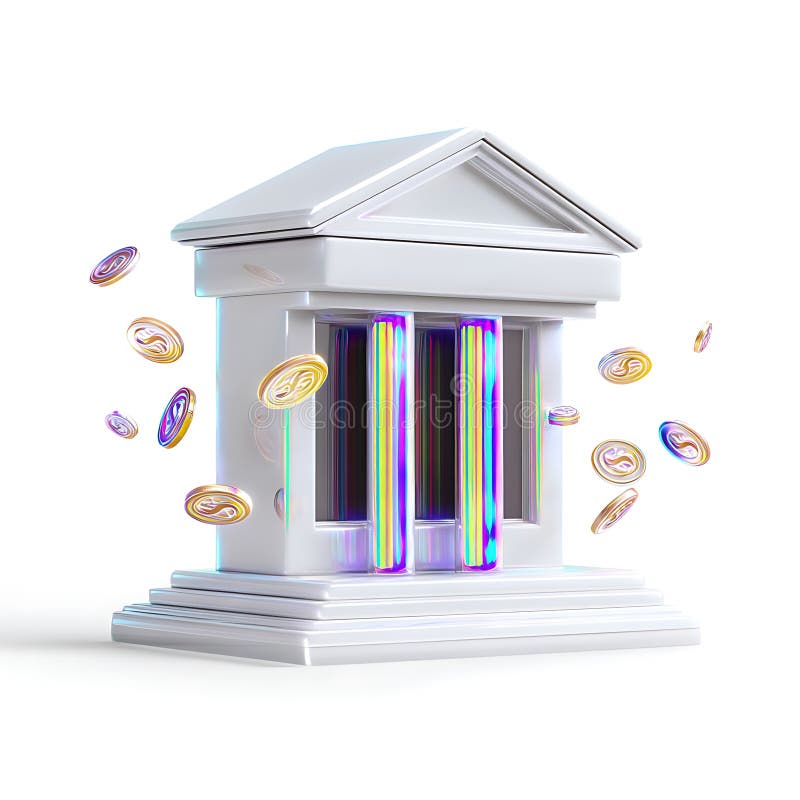 3D Rendering of a Classic Building with Iridescent Columns and Coins ...