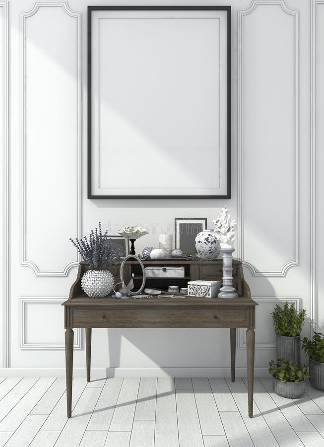 3d Rendering Classic White Room with Make Up Table Stock Illustration ...