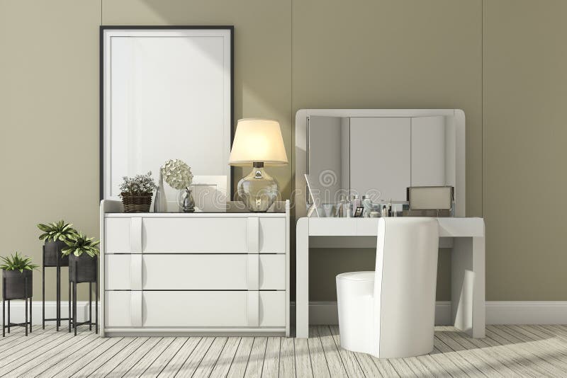 3d Rendering Classic White Room with Make Up Table Stock Illustration ...