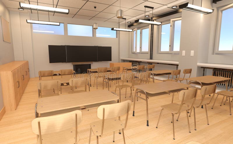 3D Rendering Classroom Interior Stock Illustration - Illustration of ...