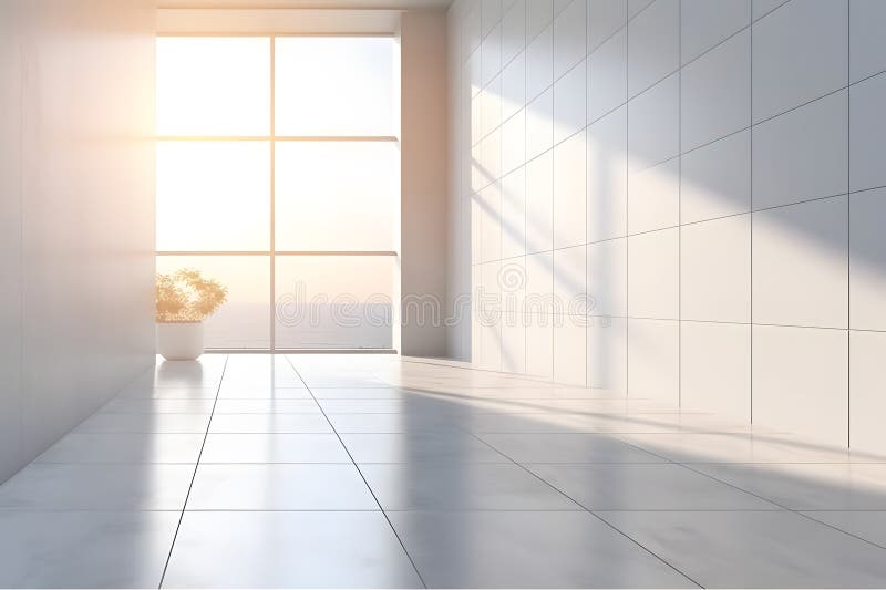 3d Rendering, a Clean White Wall Background, Sunset Lighting. Generative AI Stock Illustration ...