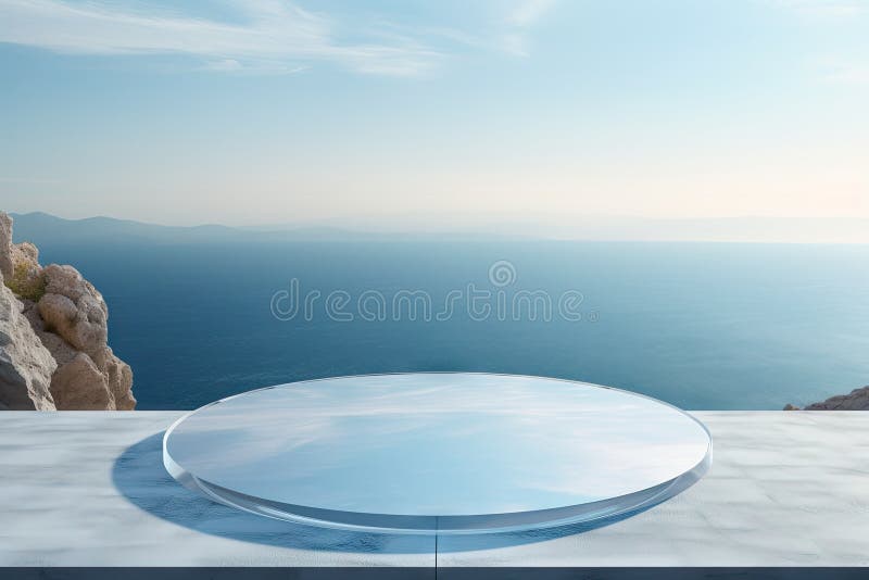 3d Rendering of a Clear Glass Platform on a Marble Floor with a ...