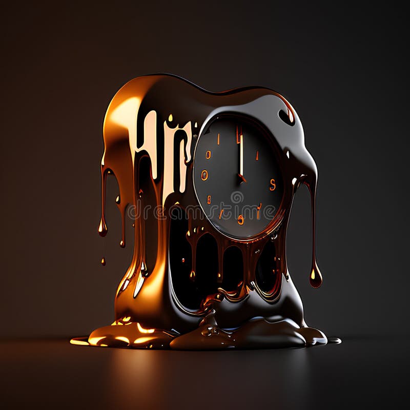 3d Rendering of a Clock with Melting Caramel on a Dark Background Stock ...