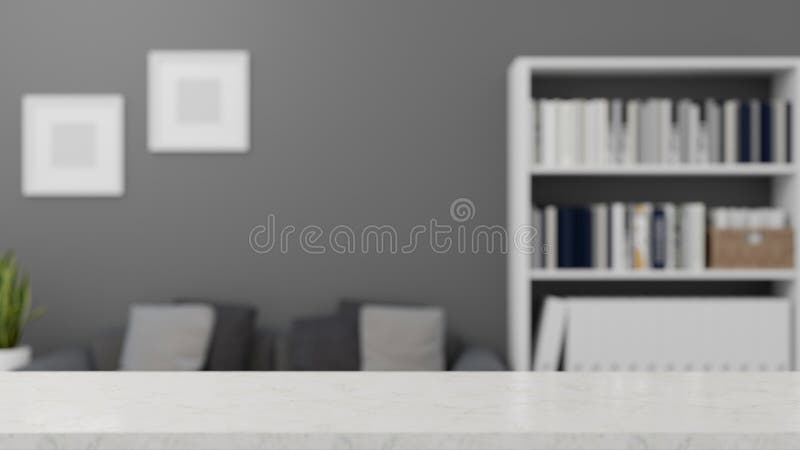 3D Rendering, Close Up Marble Counter in Modern Living Room with Copy ...